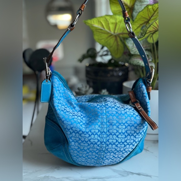 Coach | Bags | Coach Signature Blue Soho Suede Hobo Shoulder Bag 46 ...